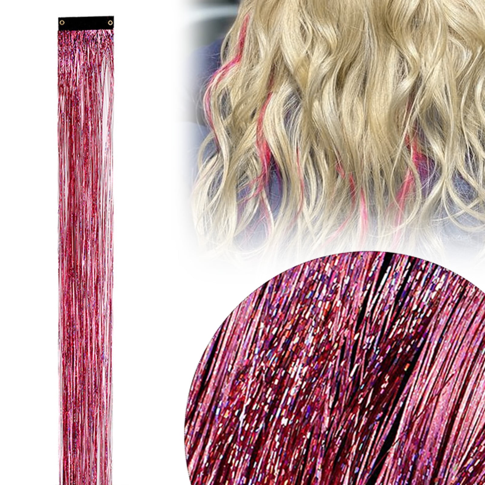 20-Inch Clip-In Glitter Hair Tinsel Extensions for Women Girls (Laser ...