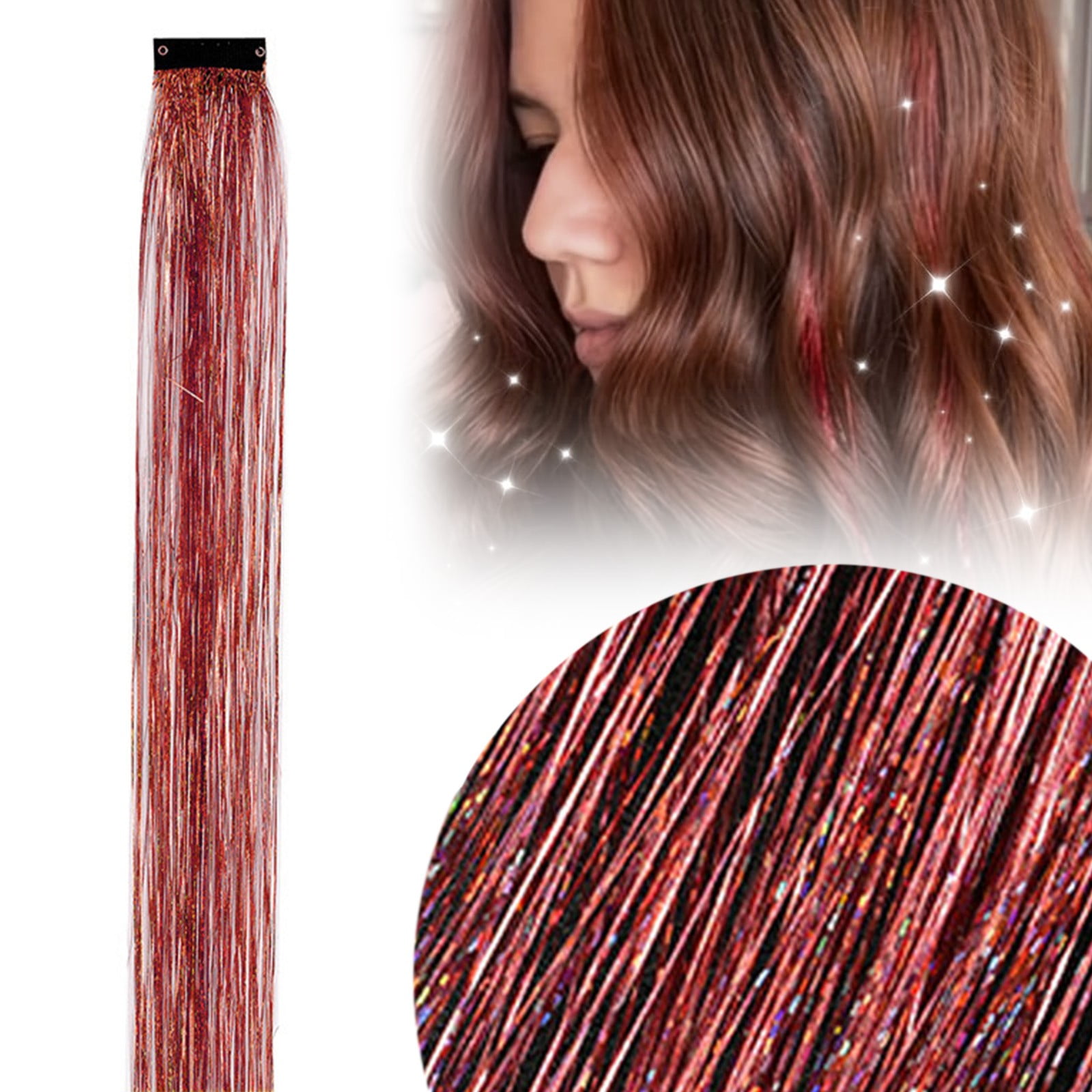 20-Inch Clip-In Glitter Hair Tinsel Extensions for Women Girls (Laser ...
