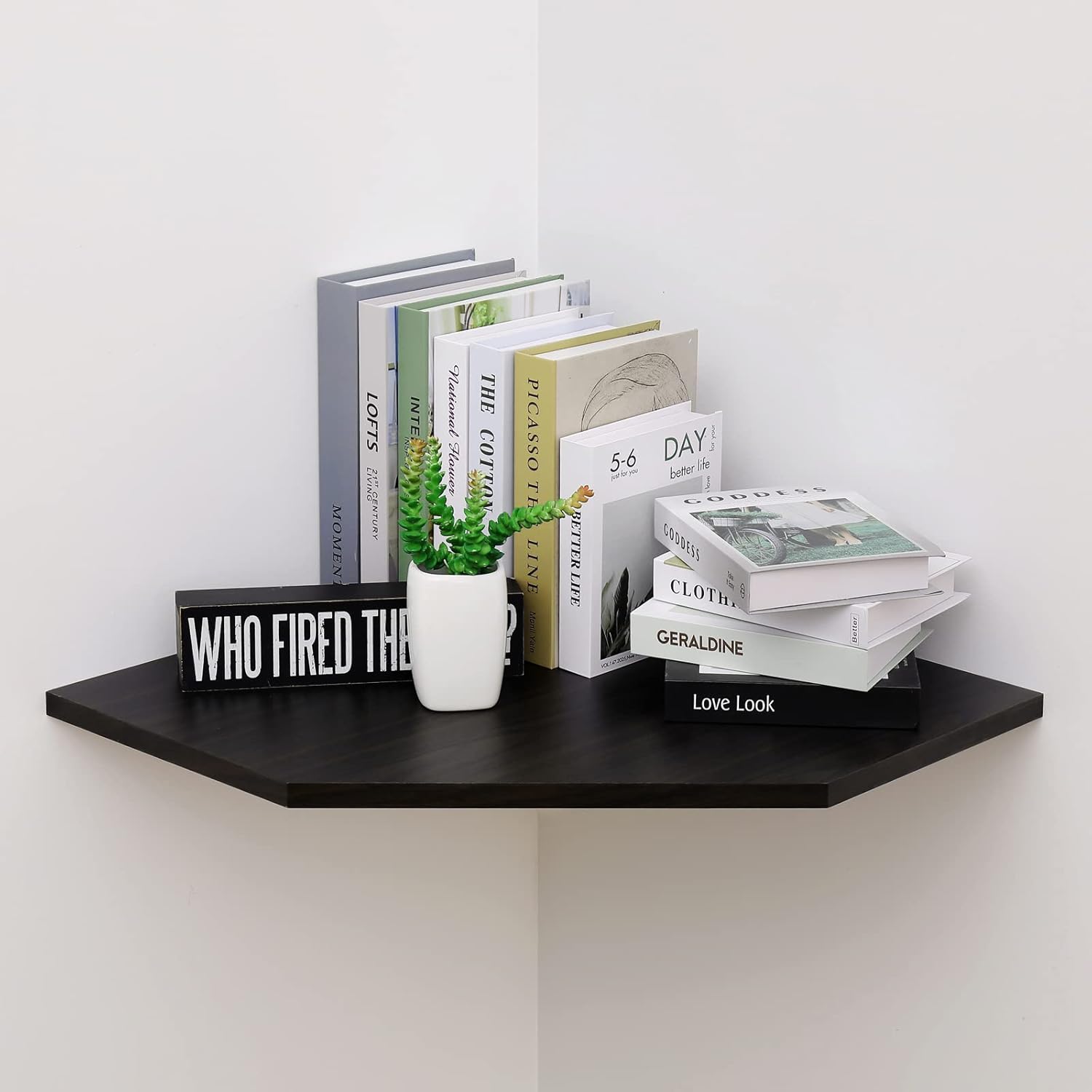 20-Inch Corner Floating Shelf, Pentagon Wall Mounted Corner Shelf with ...