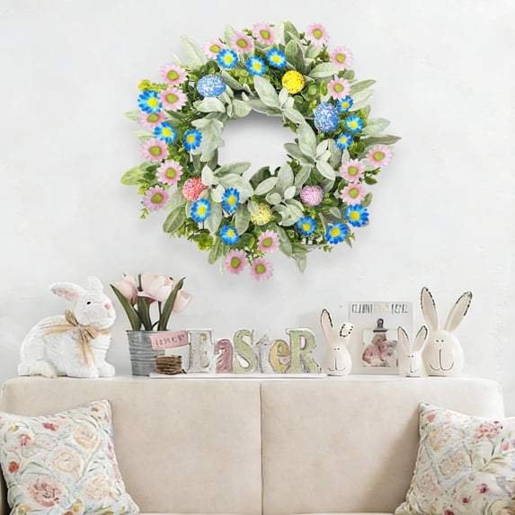 20 Inch Easter Wreath Spring Wreath Artificial Flower with Colorful ...