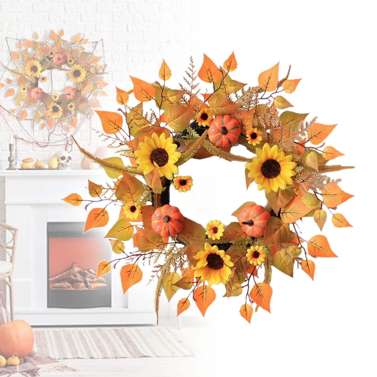 20 Inch Fall Wreaths for Front Door, Fall Door Wreath with Pumpkins ...