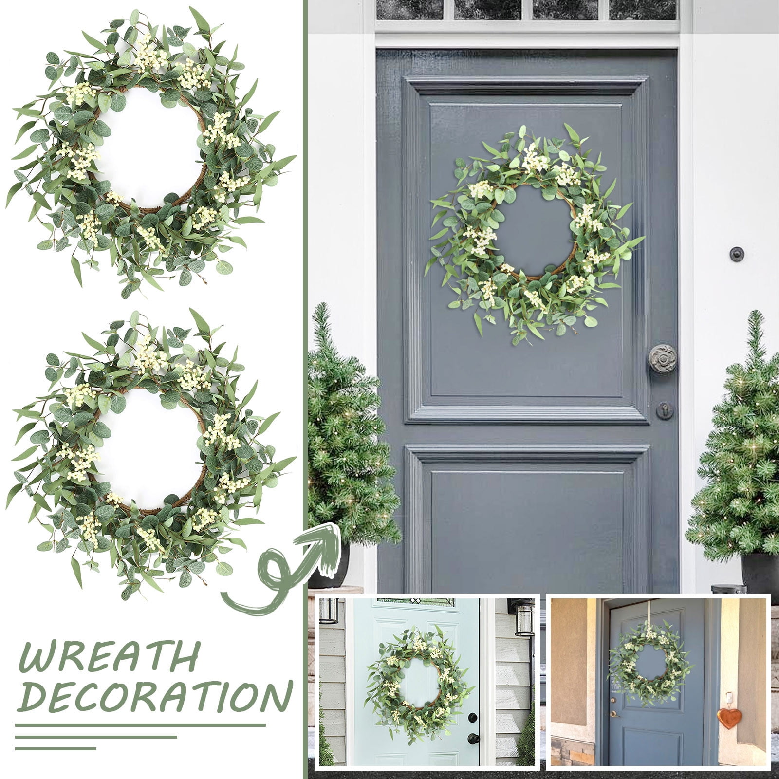 20 Inch Farmhouse Eucalyptus Wreath for Front Door, Spring Lifelike ...