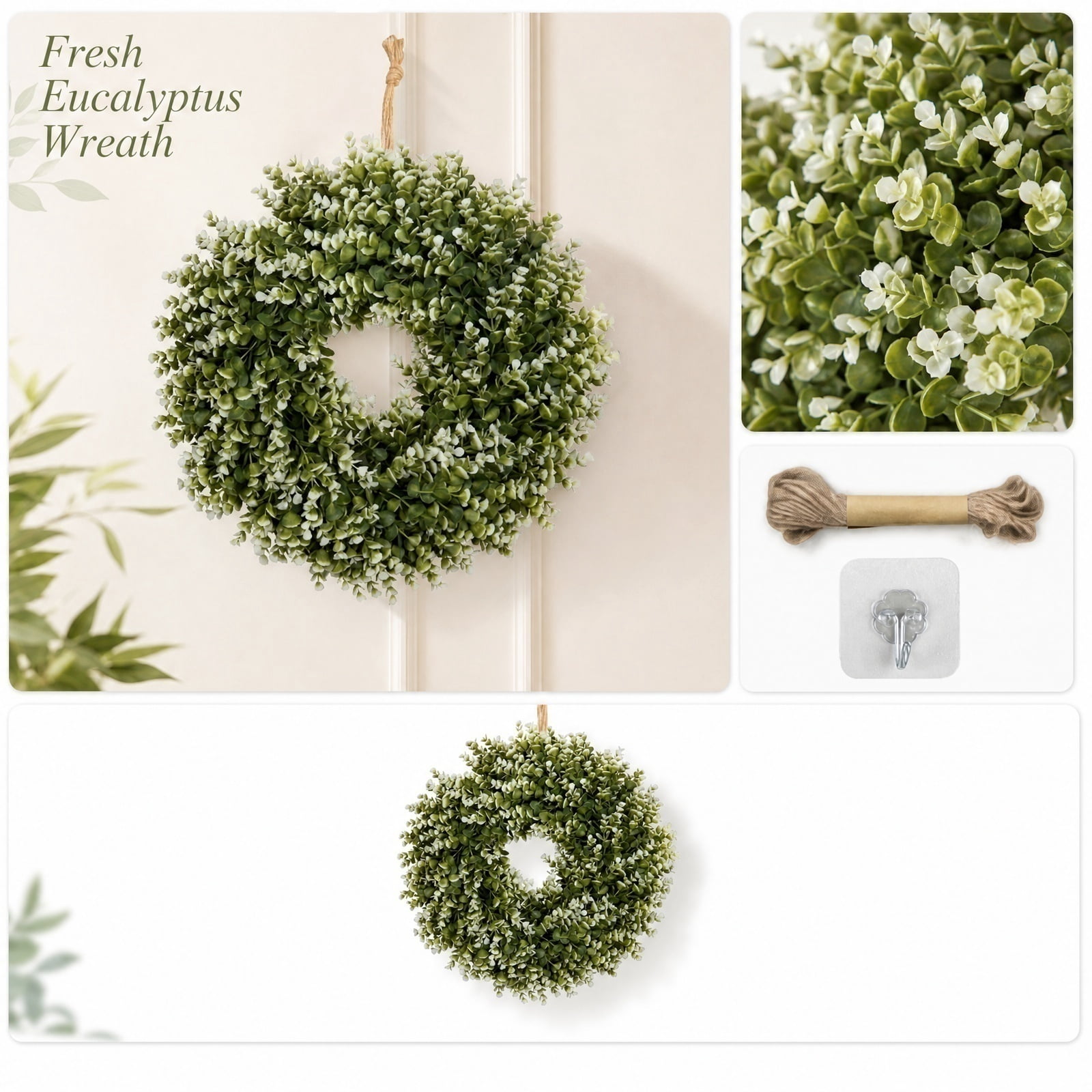 20 Inch Faux Eucalyptus Leaves Wreath, Outdoor Wall Decor for Patio ...