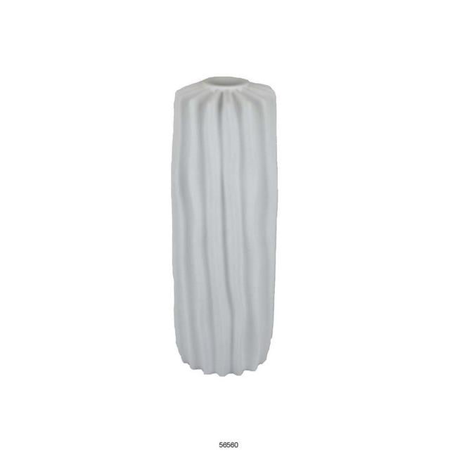 20 Inch Flower Vase Organic Vertical Line Details White Resin Finish ...