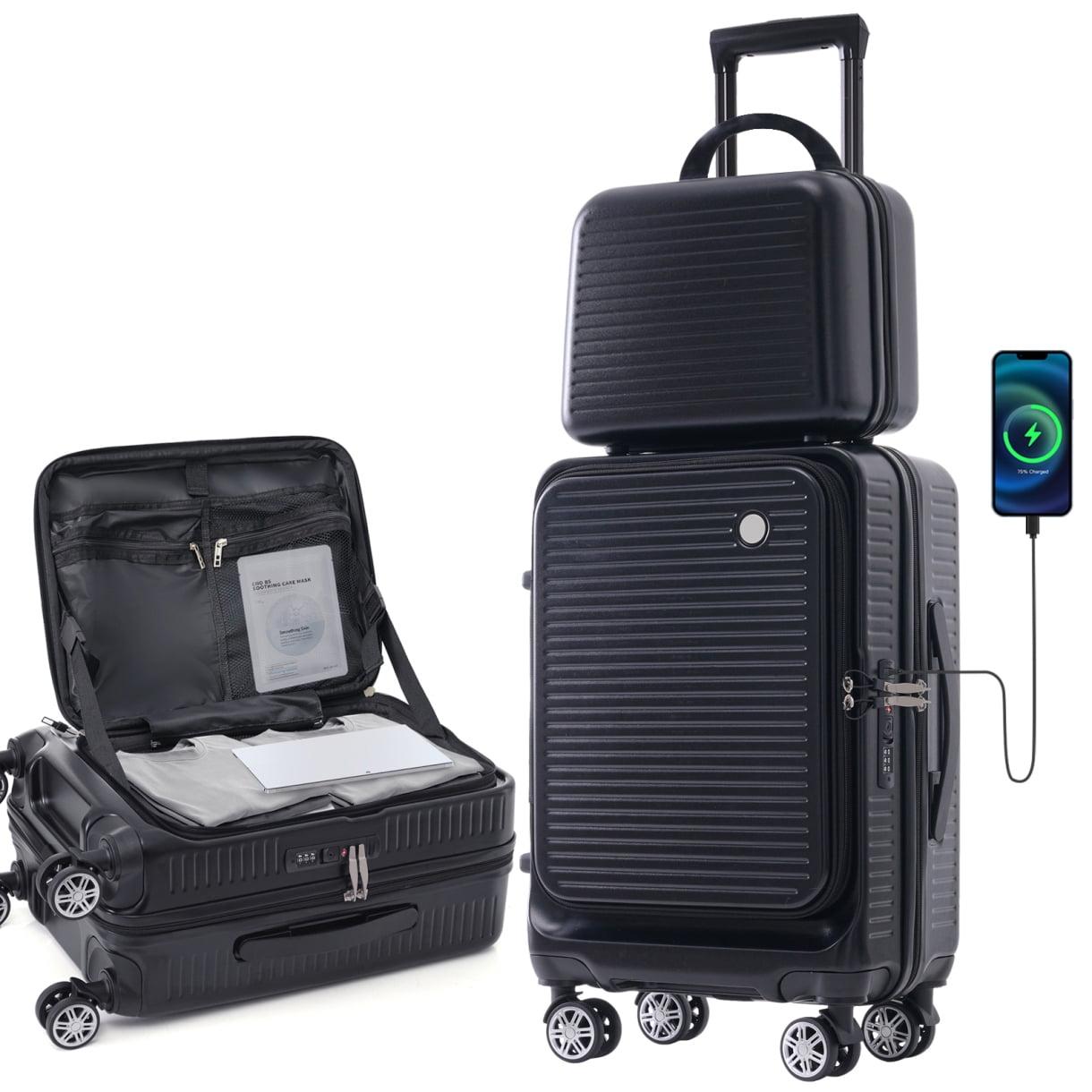 20 Inch Front Open Luggage,Suitcases with Wheels Lightweight,Carry on ...