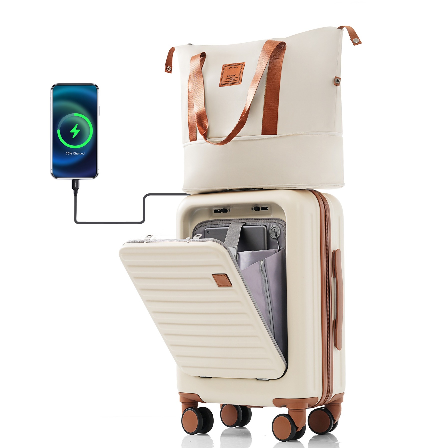 20-Inch Front Opening Carry-On Luggage with Expandable Travel Bag Set ...