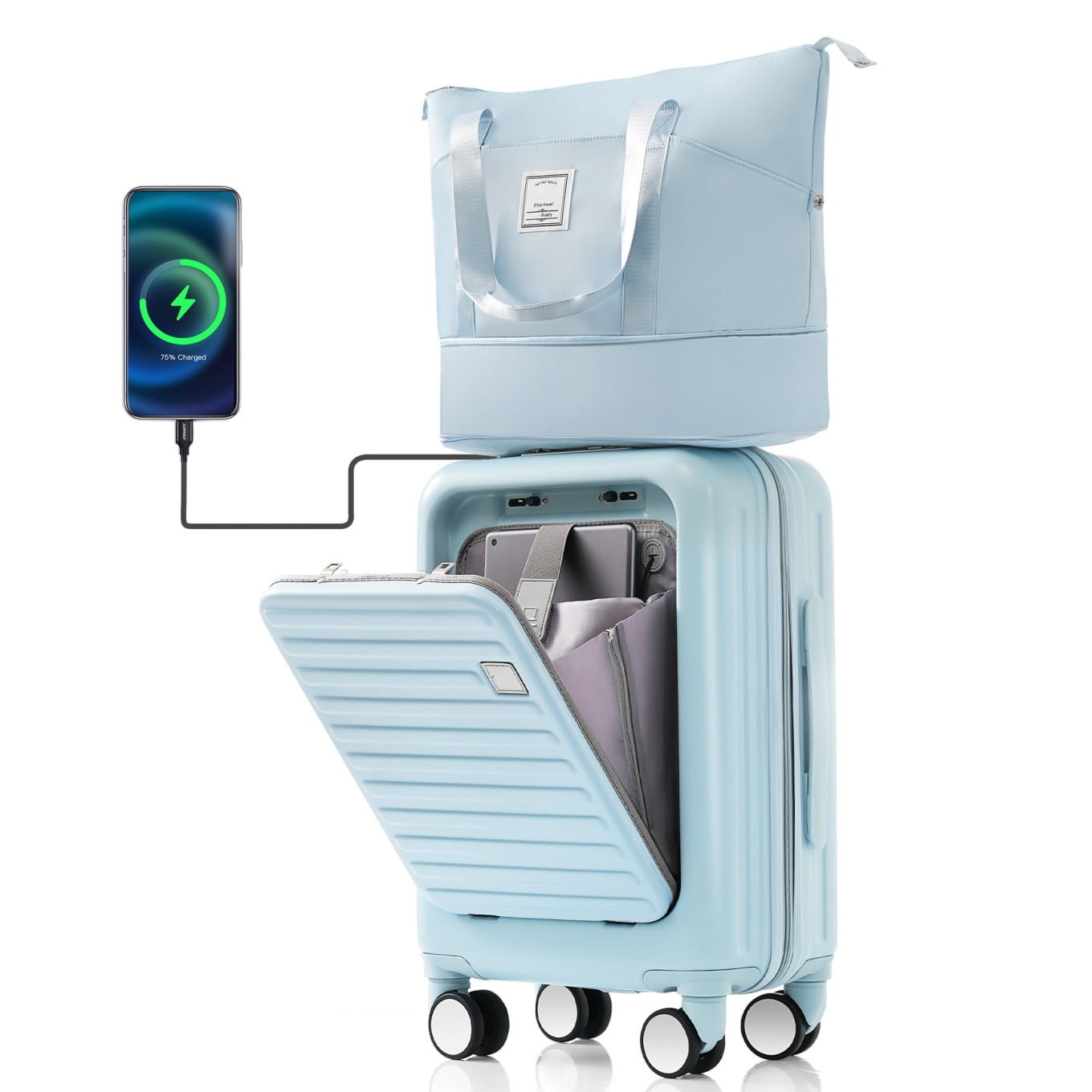 20-Inch Front Opening Carry-On Luggage with Expandable Travel Bag Set ...