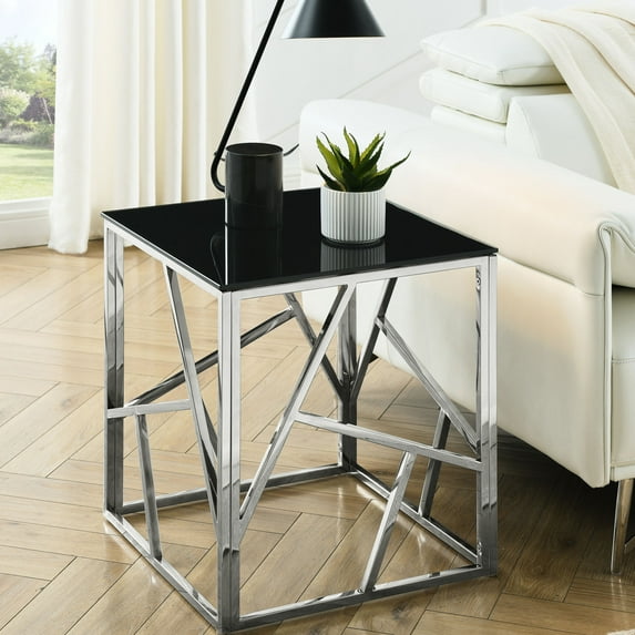 20-Inch Geometric Metal Glass Corner Table | Decorates Your Living Room ...