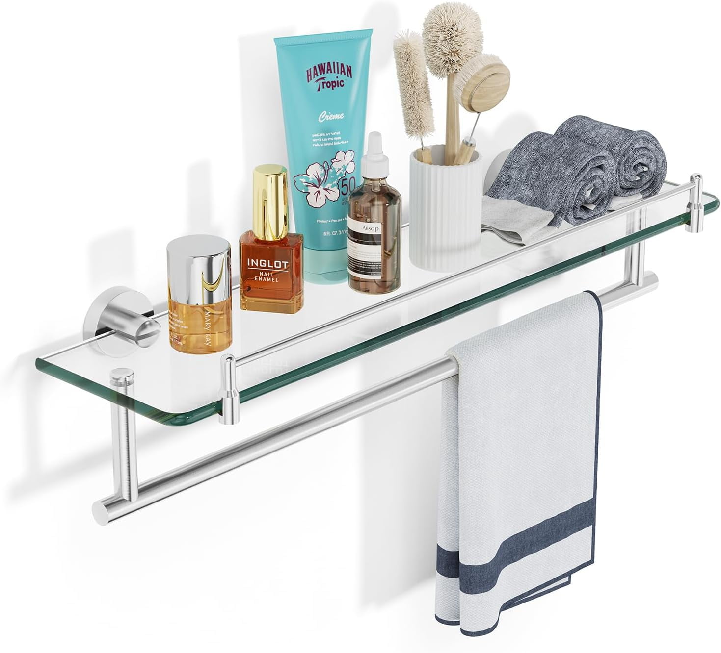 20 Inch Glass Bathroom Shelves with Towel Bar,Brushed Nickel Glass ...