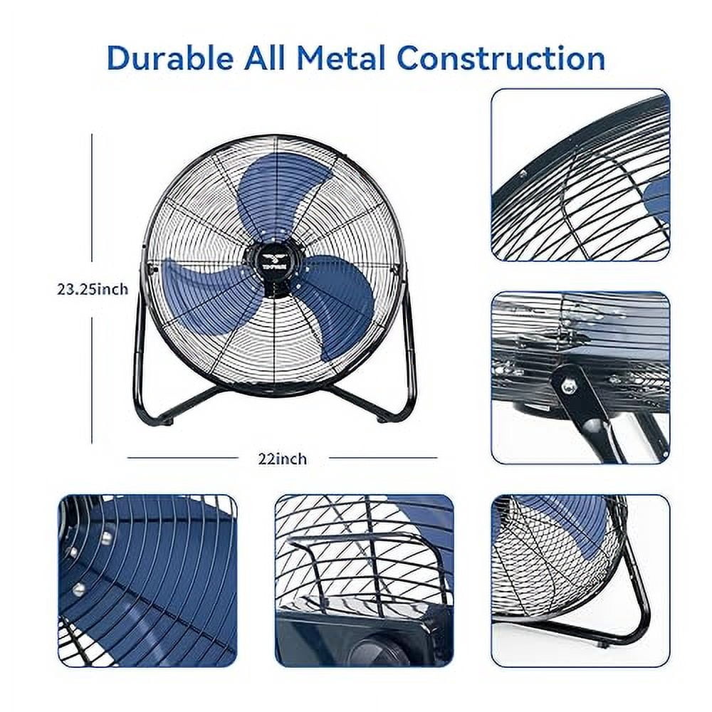 20 Inch High Velocity Industrial Floor Fan, 3-Speed Heavy Duty Metal ...
