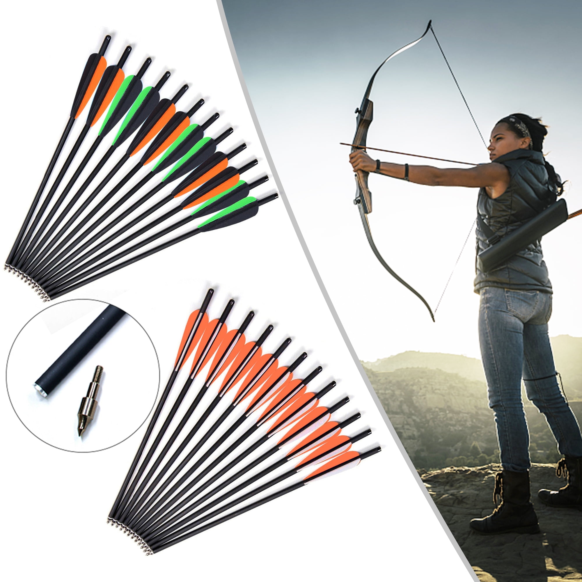 20 Inch Hunting Crossbow Bolts Mix Carbon Arrows 12Pcs Archery Crossbow ...