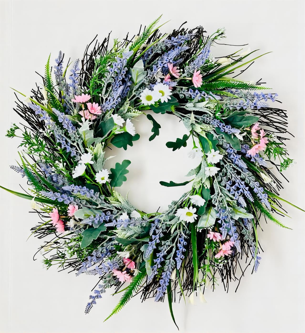 20 Inch Lavender Wreath Wild Flower Wreath, Artificial Farmhouse Wreath ...
