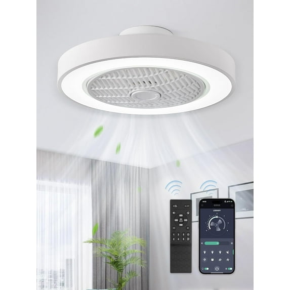 20 Inch Low Profile Ceiling Fan With Light, Led Bladeless Ceiling Fans ...