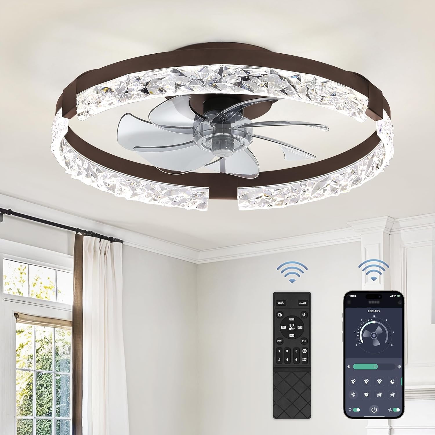 20 Inch Low Profile Ceiling Fans with Lights and Remote, Fandelier ...
