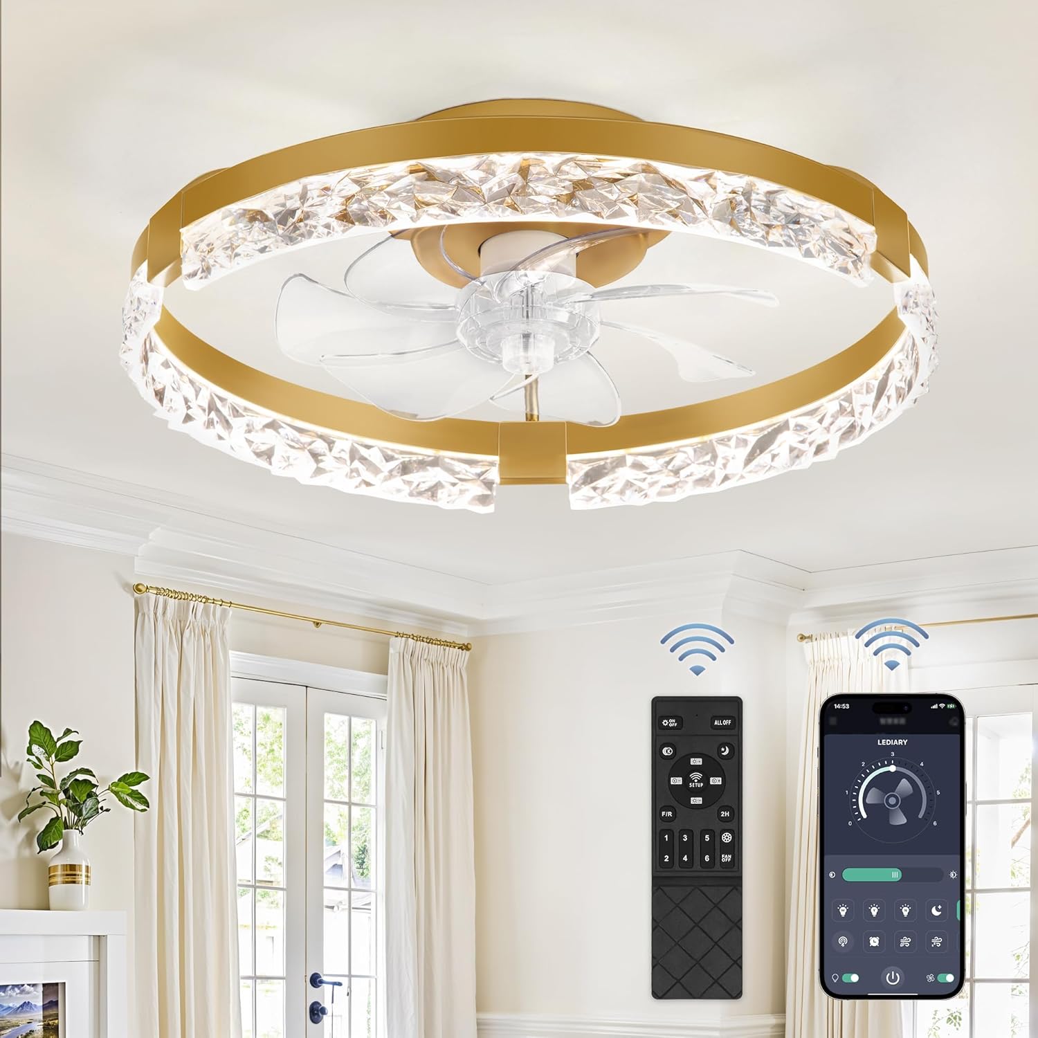 20 Inch Low Profile Ceiling Fans with Lights and Remote, Fandelier ...