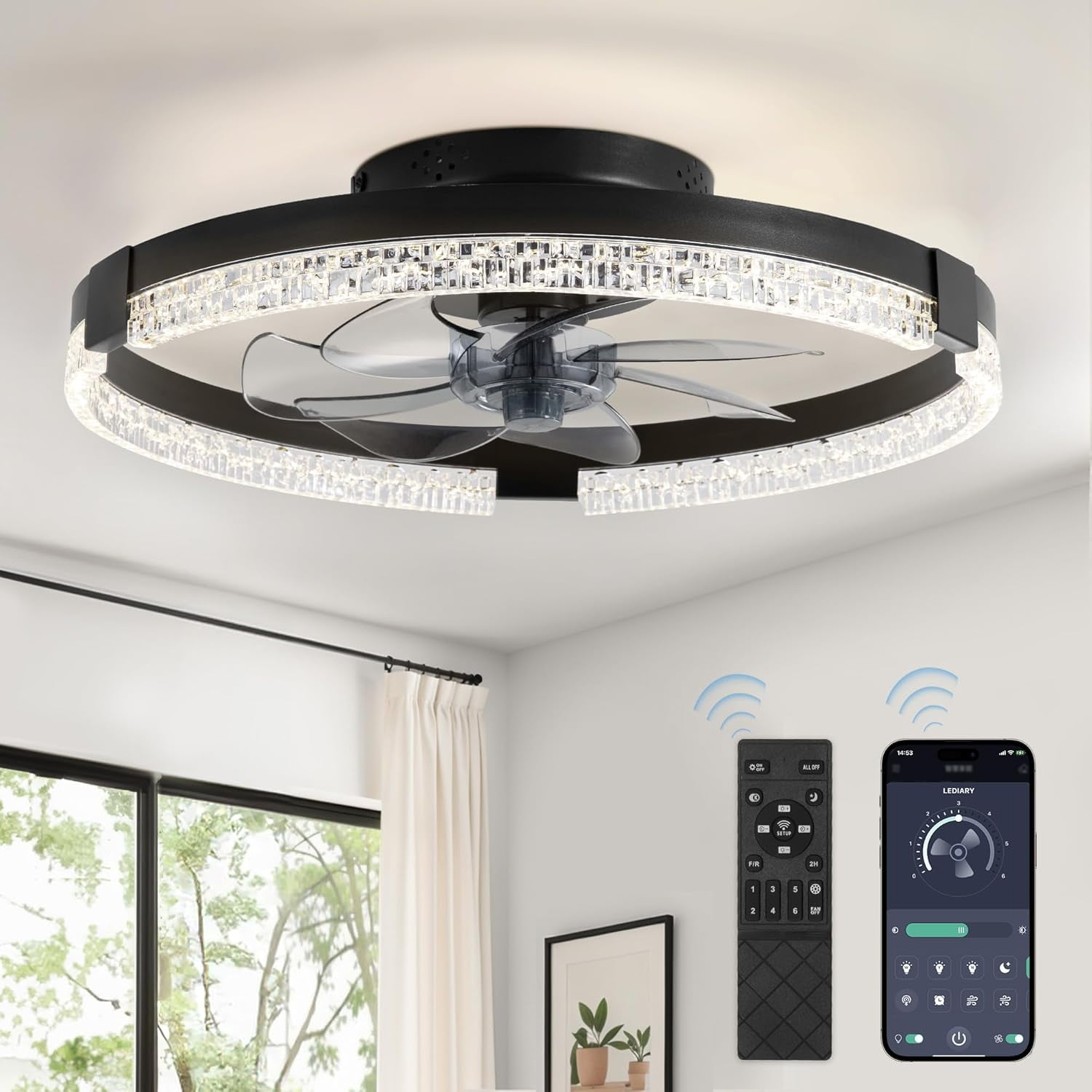 20 Inch Low Profile Ceiling Fans with Lights and Remote, Fandelier ...