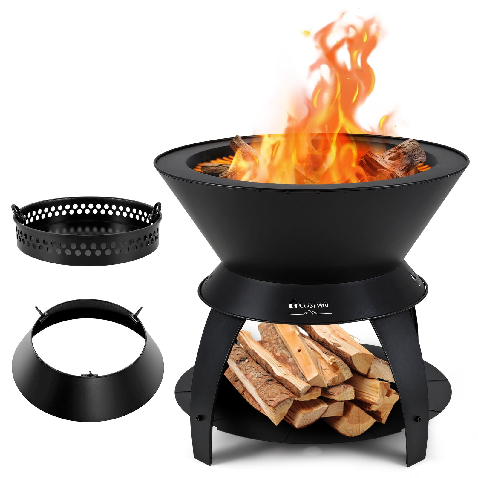 20 Inch Patio Fire Pit Metal Camping Fire Bowl with Pot Holder and ...