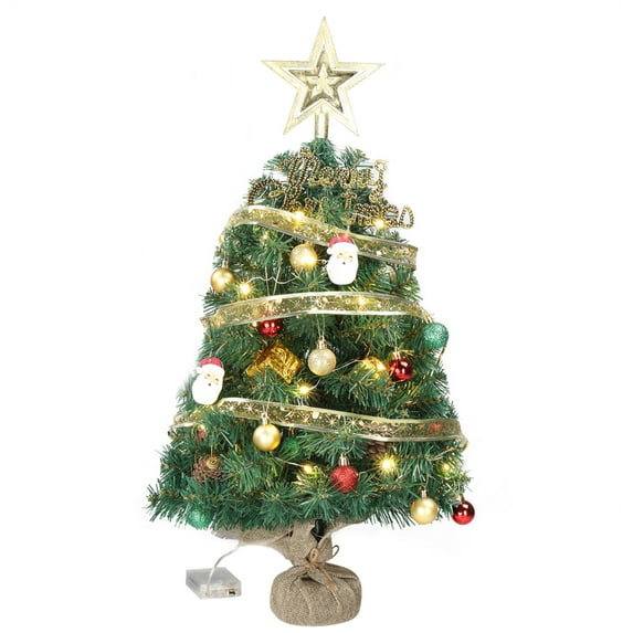 20 Inch Pre-Lit Artificial Mini Christmas Tree, Tabletop Small Xmas ...