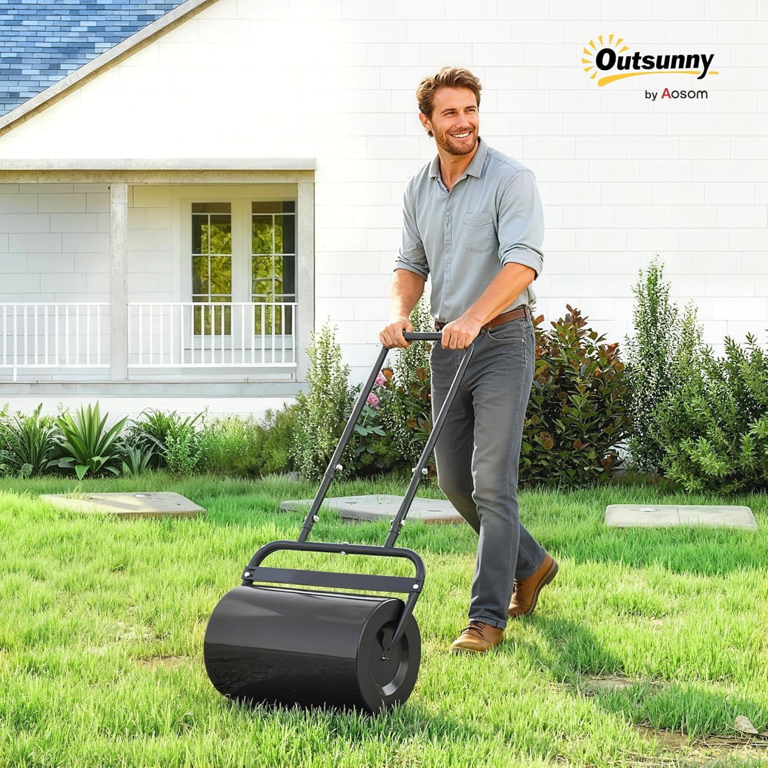 20-Inch Push/Tow Behind Lawn Roller Filled with 10 Gal Water or Sand ...