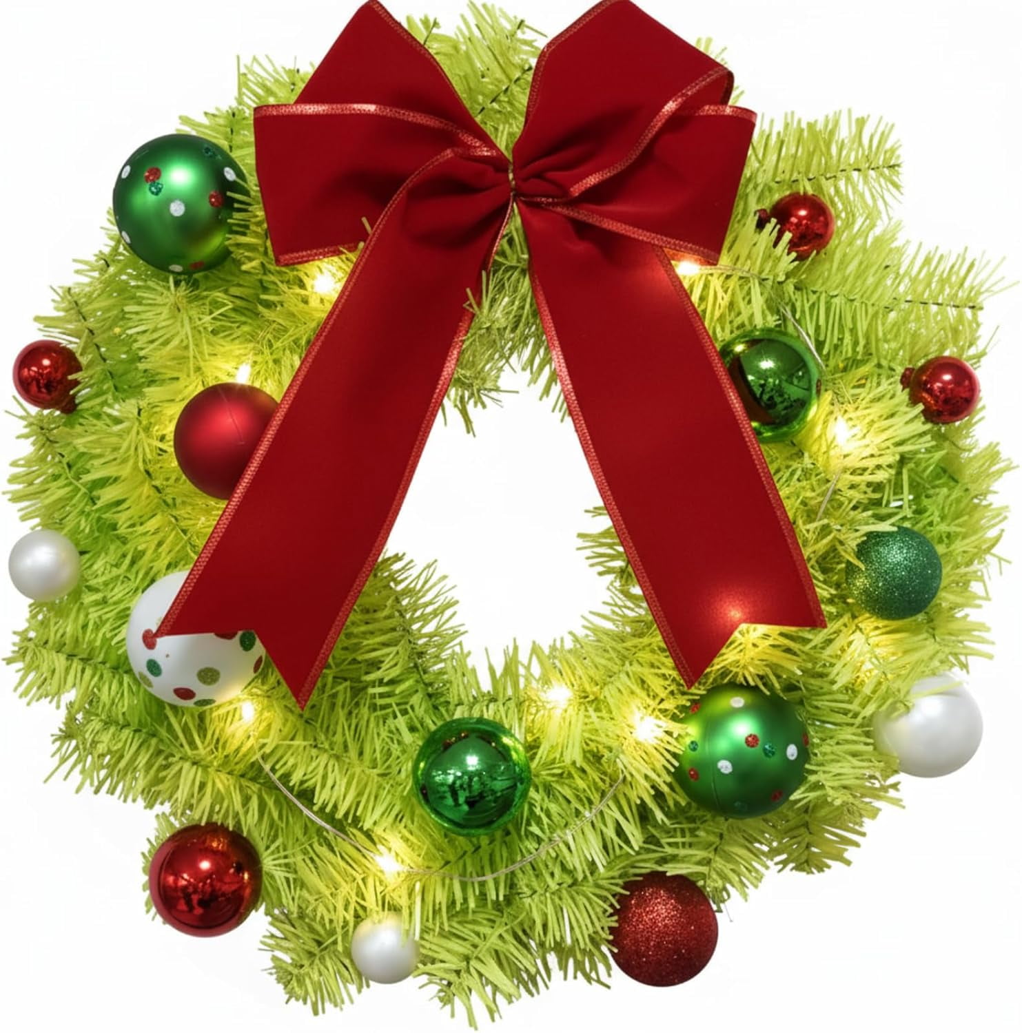 20 Inch Red and Green Christmas Front Door Wreath Decorations with Red ...