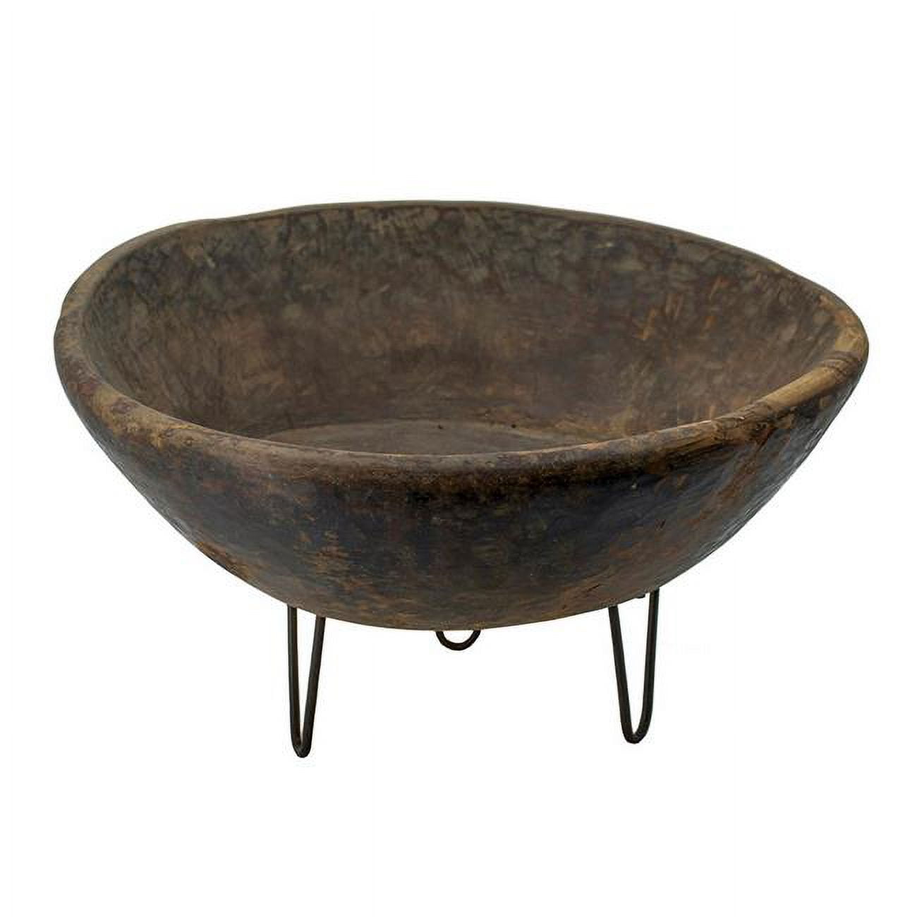 20 Inch Round Parat Bowl, Handcarved Wood Design, Rustic Brown ...