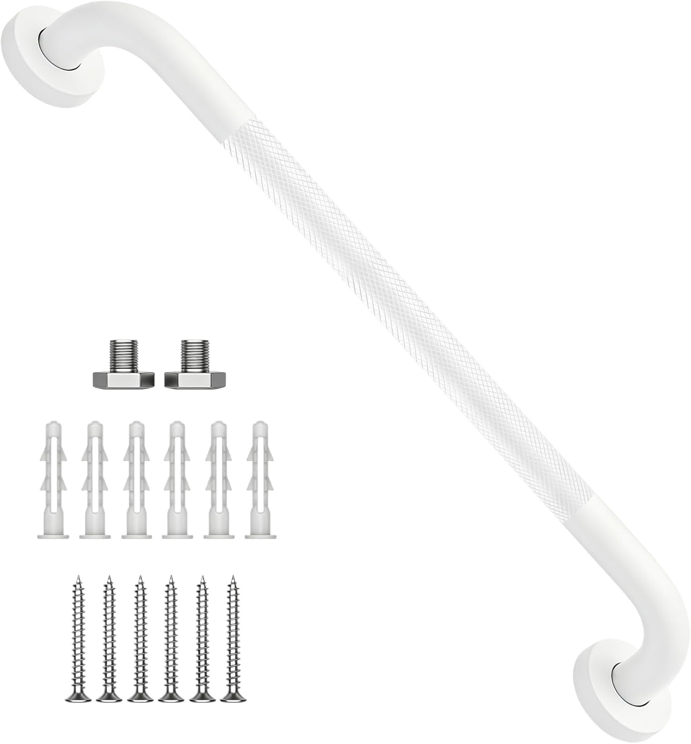 20 Inch Shower Grab Bar 1.25" Dia, White Anti Slip Bathroom Grab Bar ...