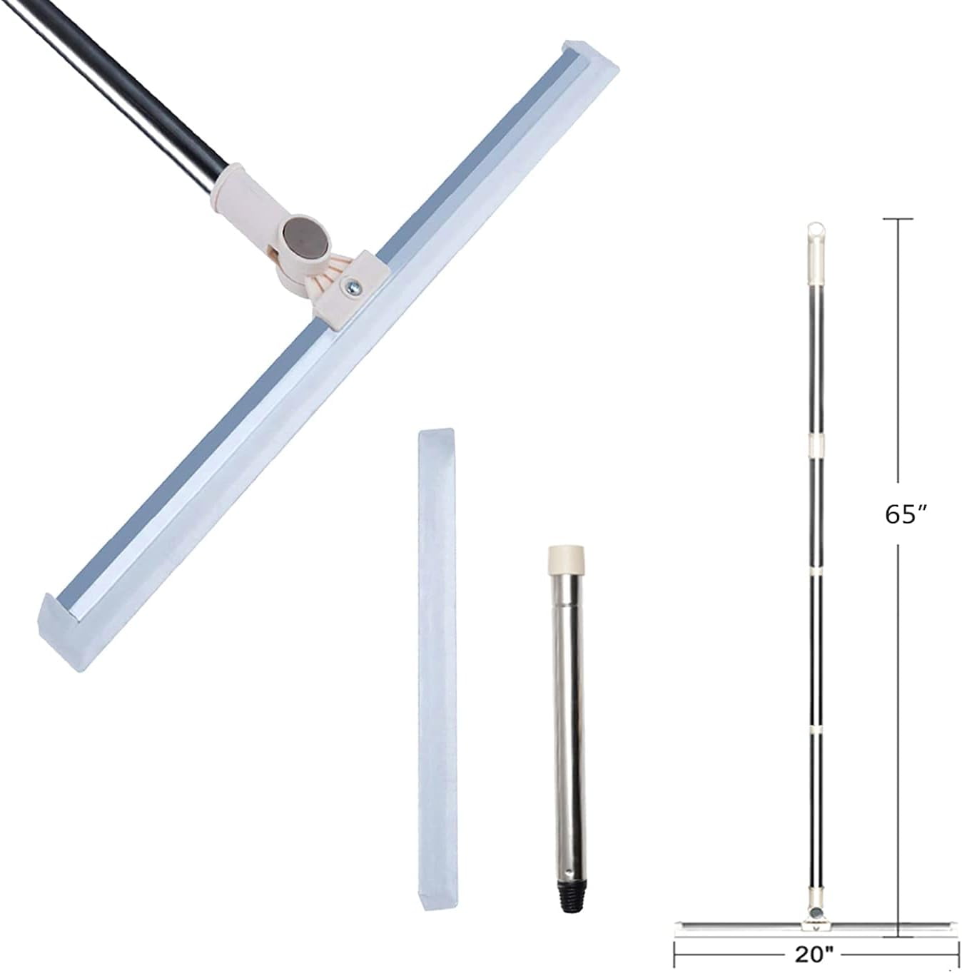 20 Inch Silicone Floor Squeegee with Long 65" Handle for Window ...