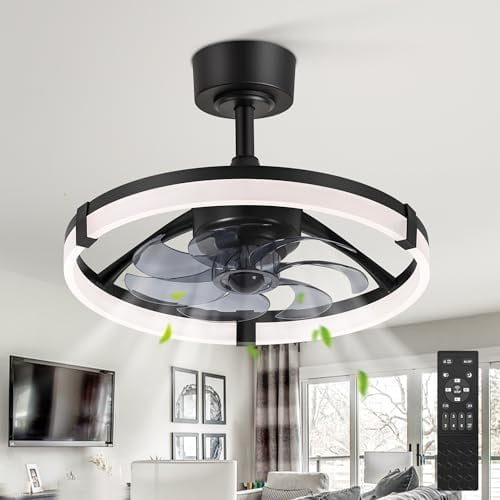 20 Inch Small Caged Ceiling Fans with Lights and Remote, 7-Blade, 6 ...