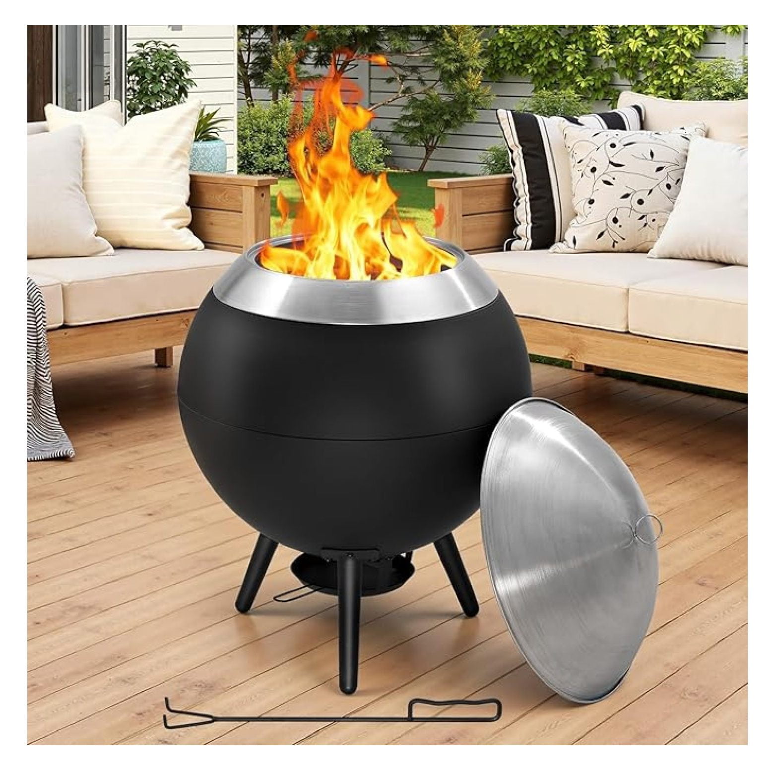 20 Inch Smokeless Firepit, Outdoor Smokeless with Grill, Waterproof Lid ...