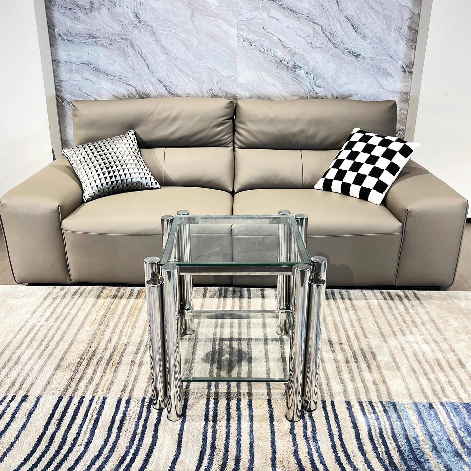 20 Inch Square Office Table, Stainless Steel & Tempered Glass, Modern Coffee Table With Storage ...