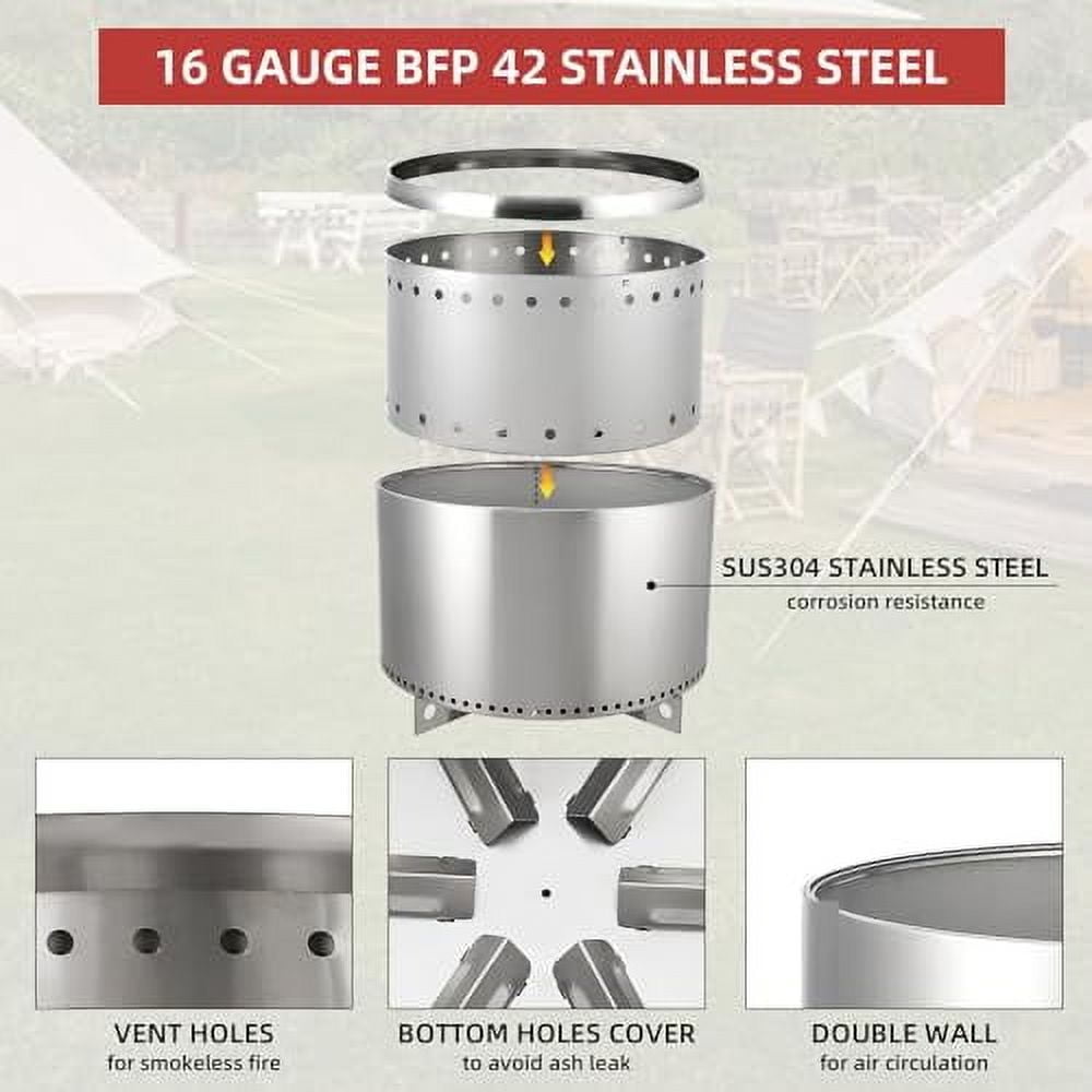 20 Inch Stainless Steel Fire Pit, Outdoor Smokeless Fire Pit, Outdoor ...