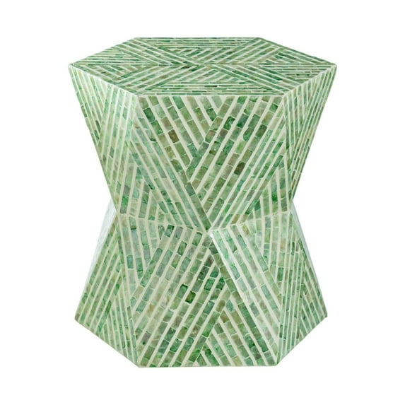20 Inch Stool Table, Capiz Shell Inlay, Hexagonal Geometric Design ...