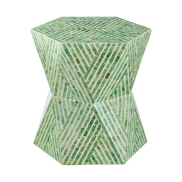 20 Inch Stool Table, Capiz Shell Inlay, Hexagonal Geometric Design ...