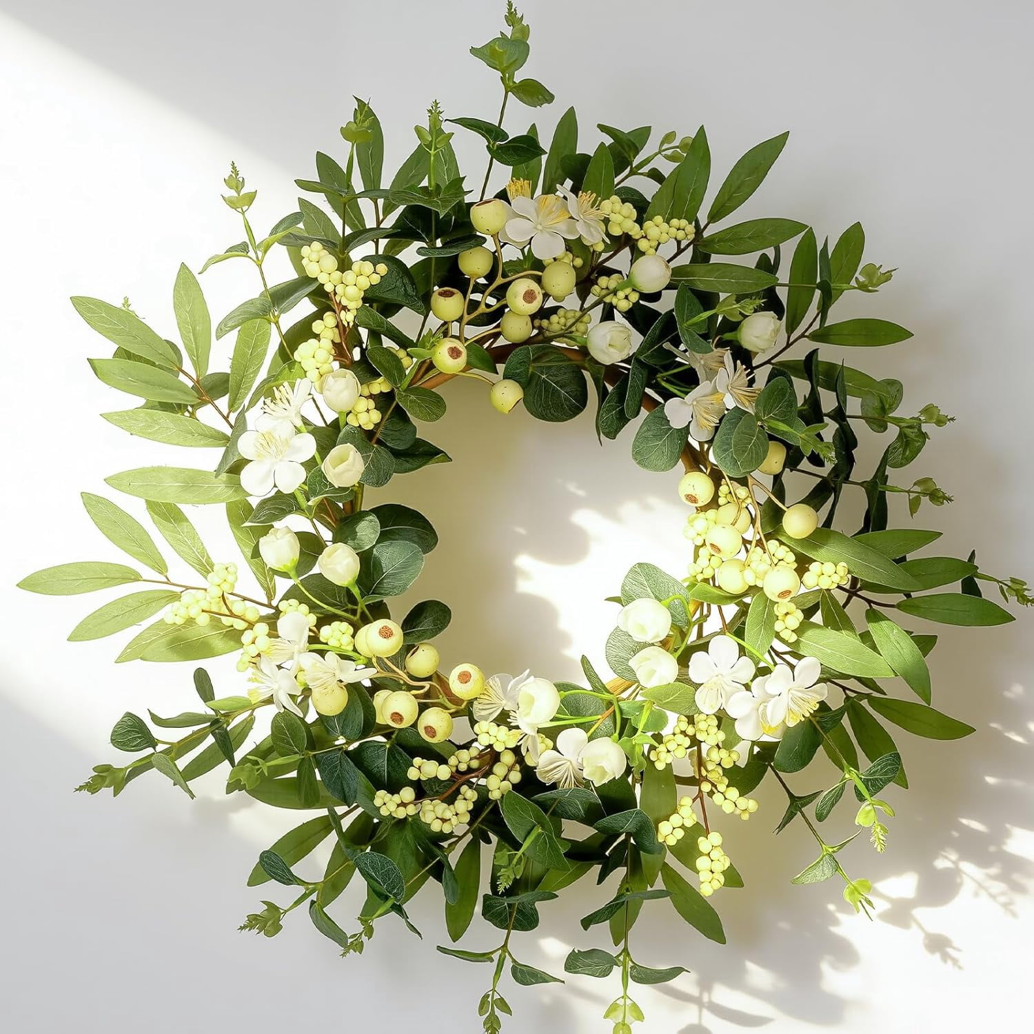 20 Inch Summer Wreaths for Front Door, Spring Summer Eucalyptus Wreath ...
