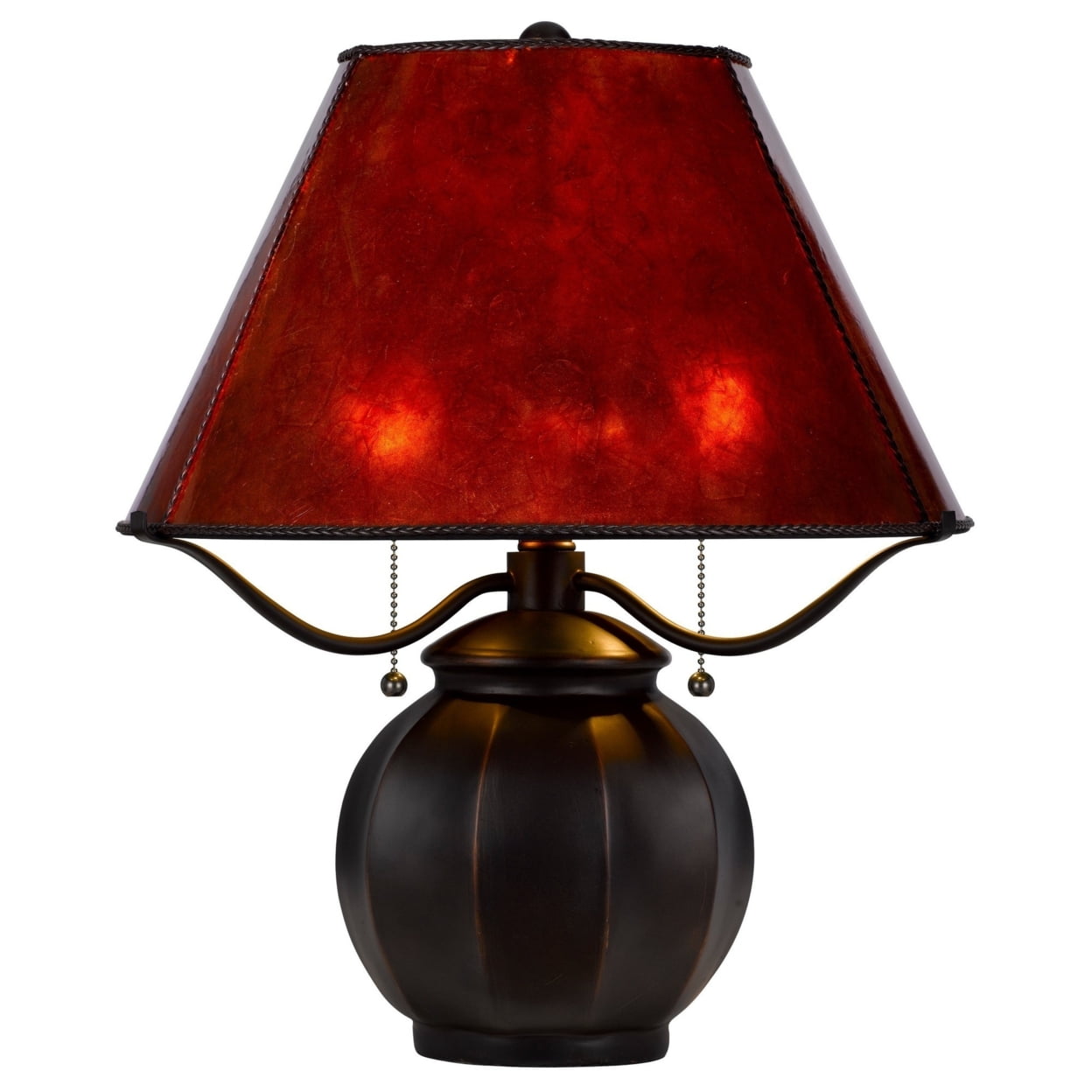 20 Inch Table Lamp, Vintage Red Amber Mica Shade, Upturned Arms, Round ...