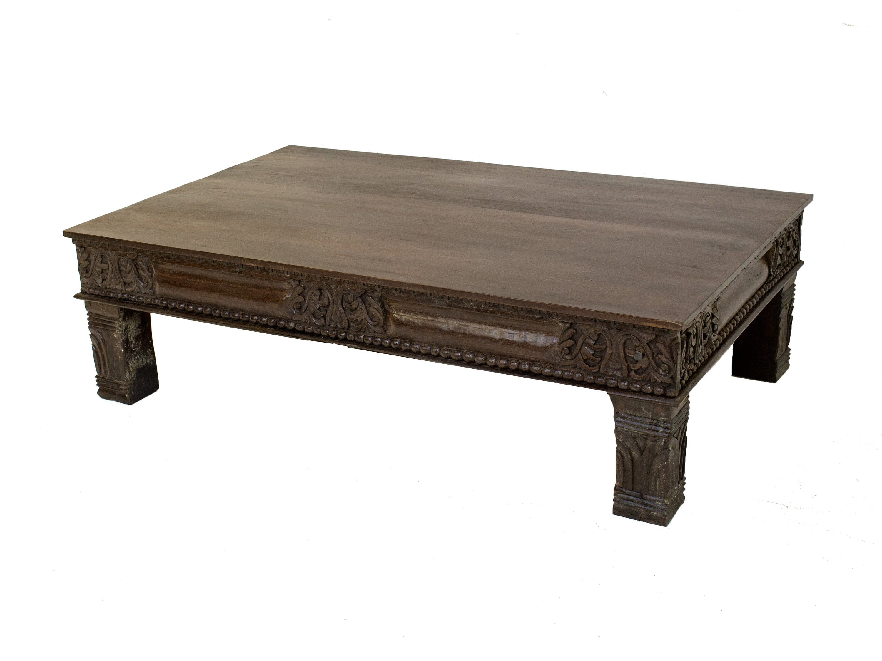 20 Inch Tall Distressed Finished Coffee Table | Living Room Rectangle Solid Wood Center Table ...
