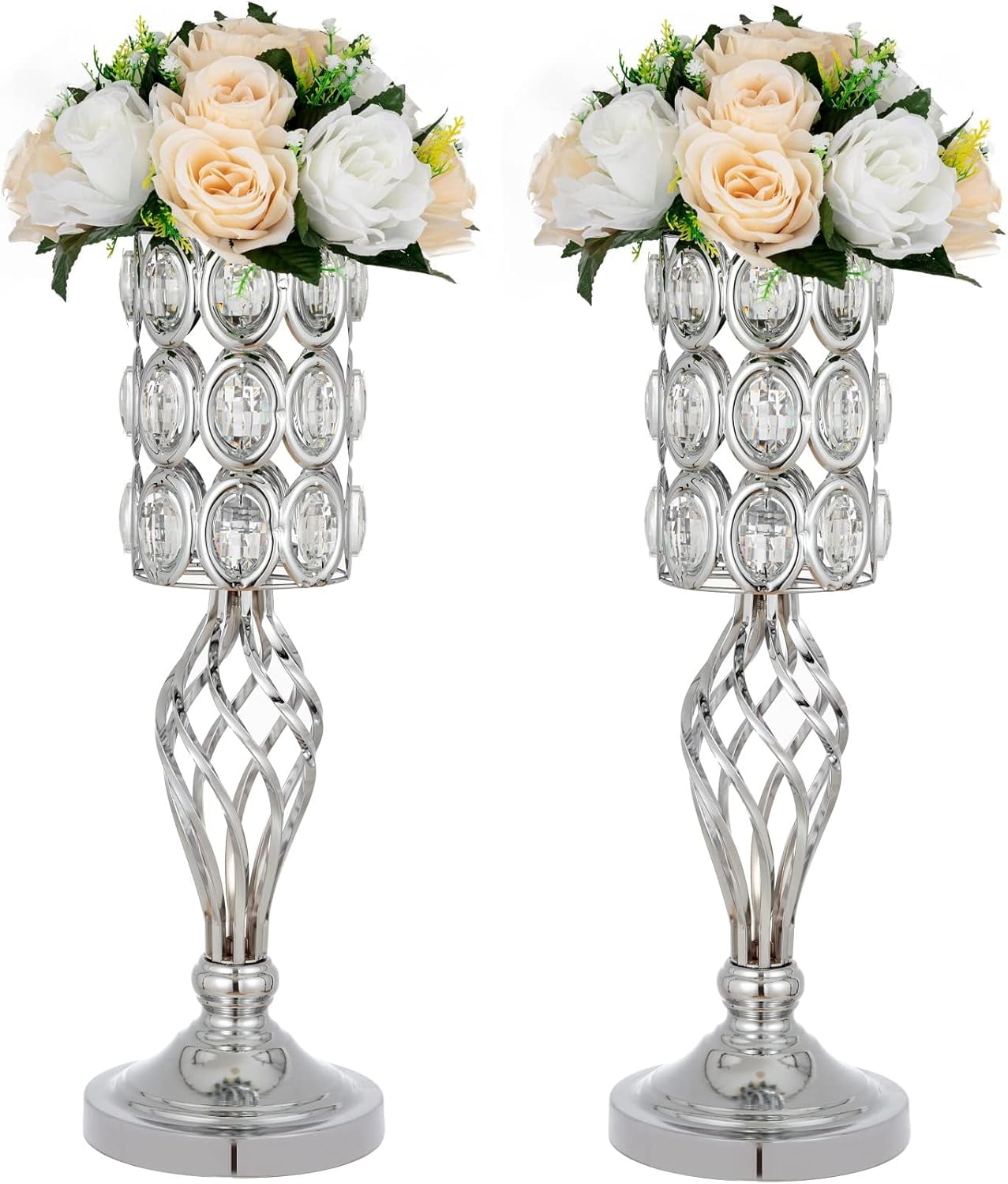 20 Inch Wedding Centerpieces for Tables, 2 Pieces Silver Metal Diamond ...