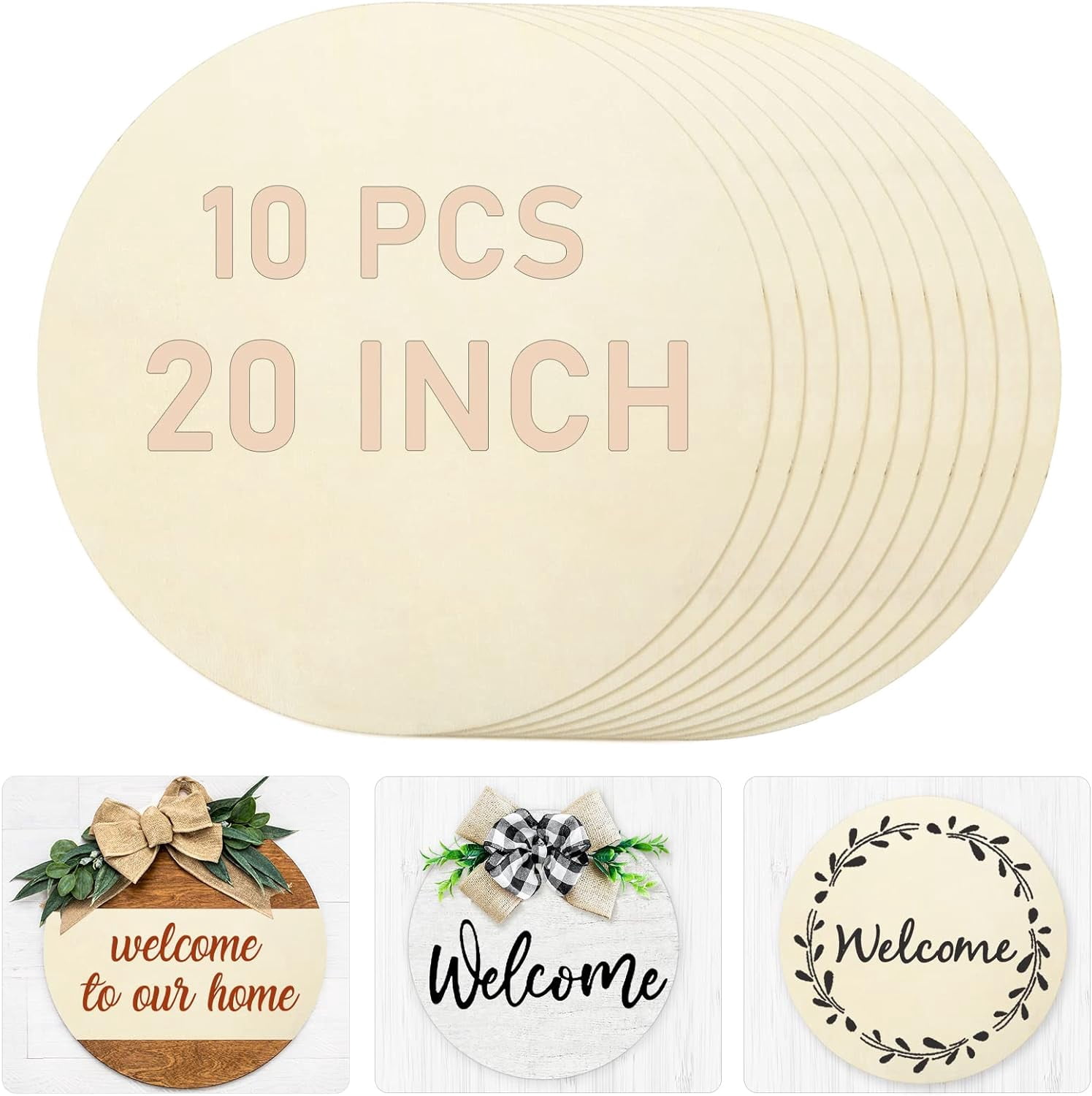 20 Inch Wood Circles for Crafts, 10Pcs Christmas Unfinished Round ...