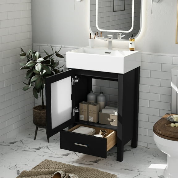Bathroom Vanity 30-Inch Bathroom Vanity with Ceramic Sink and Ample ...