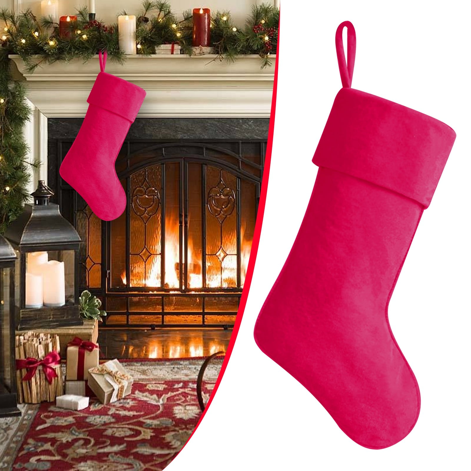 20 Inches Hot Pink Christmas Stocking Personalized Soft Velvet Hanging ...