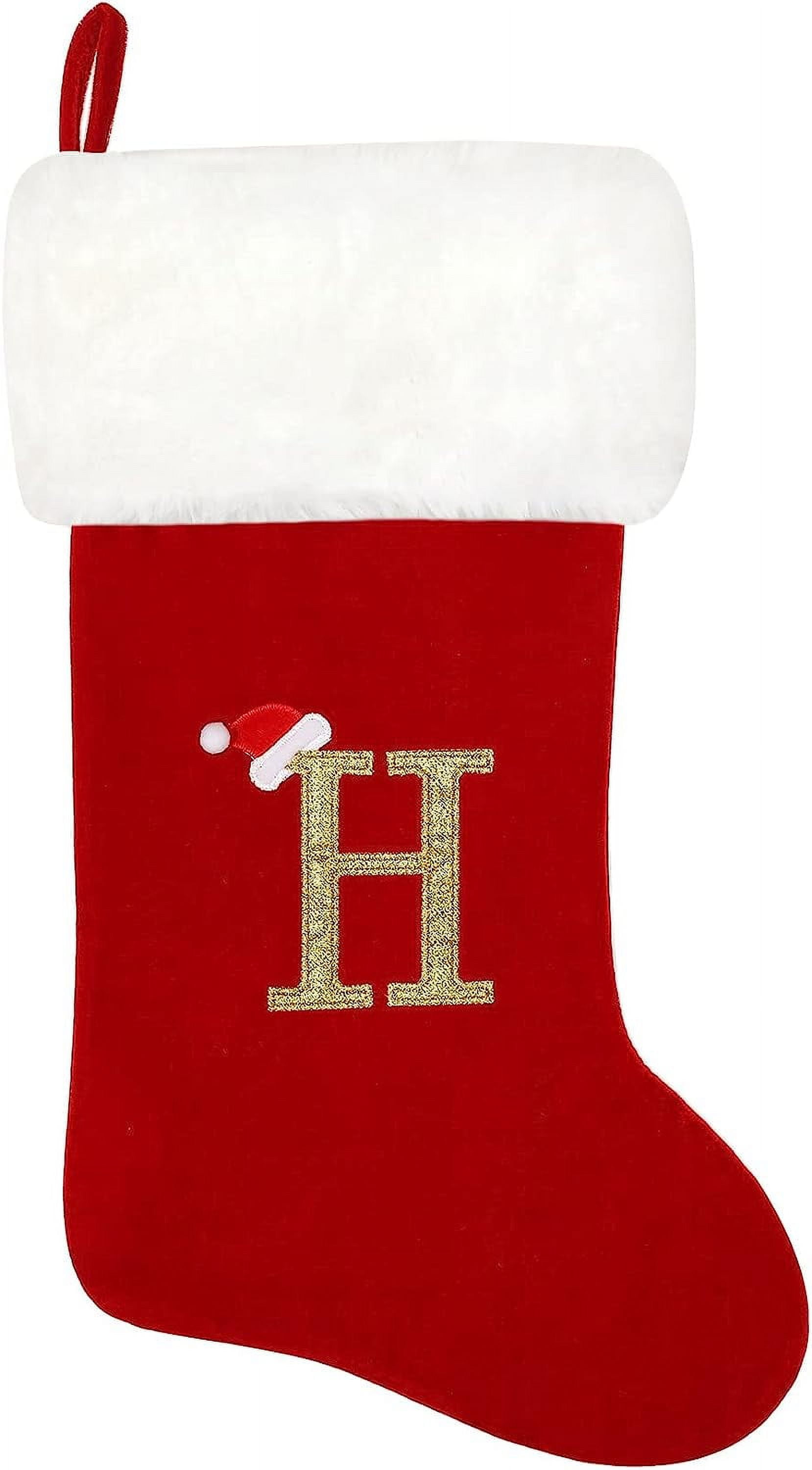 20 Inches Monogram Christmas Stockings Red Velvet with White Super Soft ...