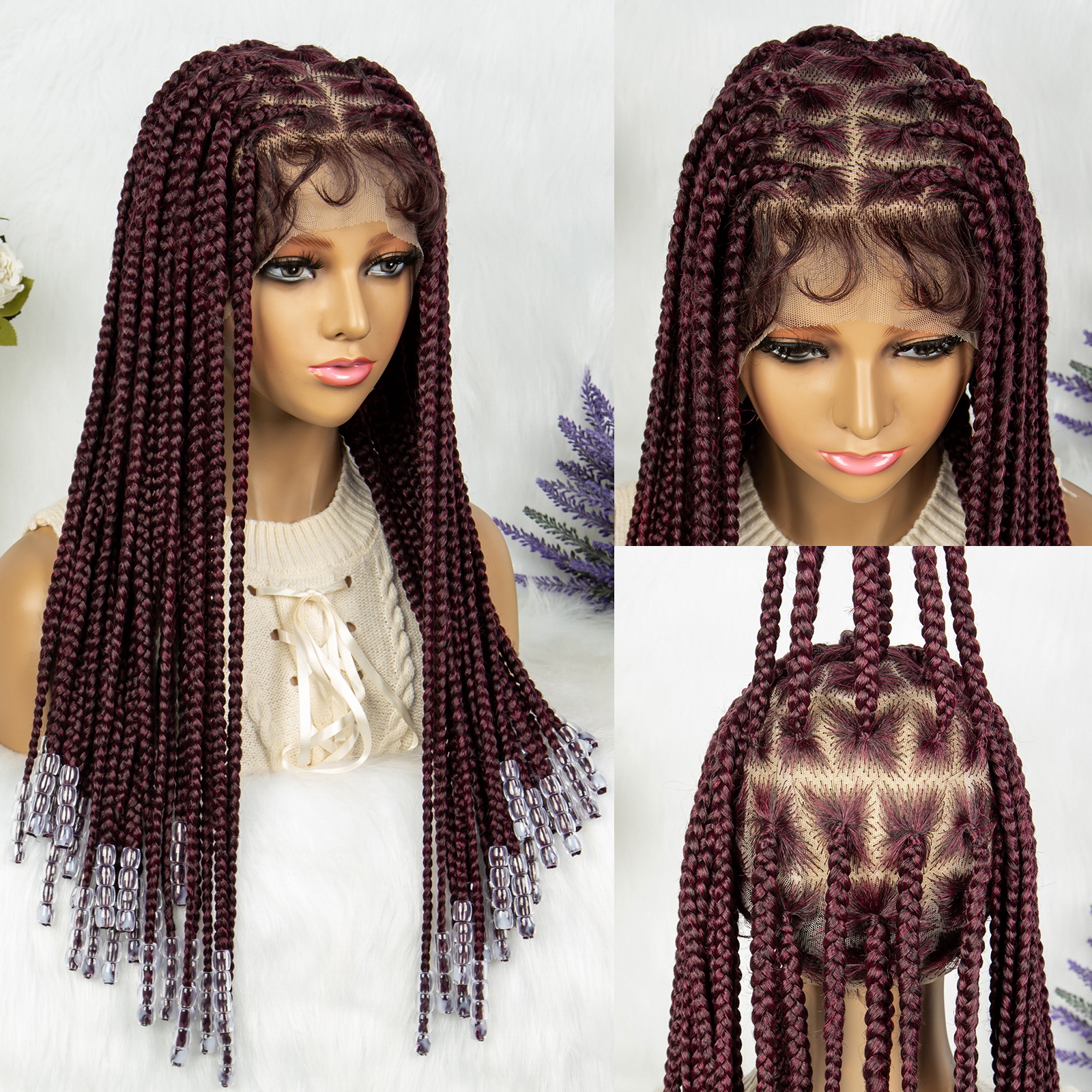 20 Inches Straight Full Lace Braided Wigs for Women Girls Synthetic ...