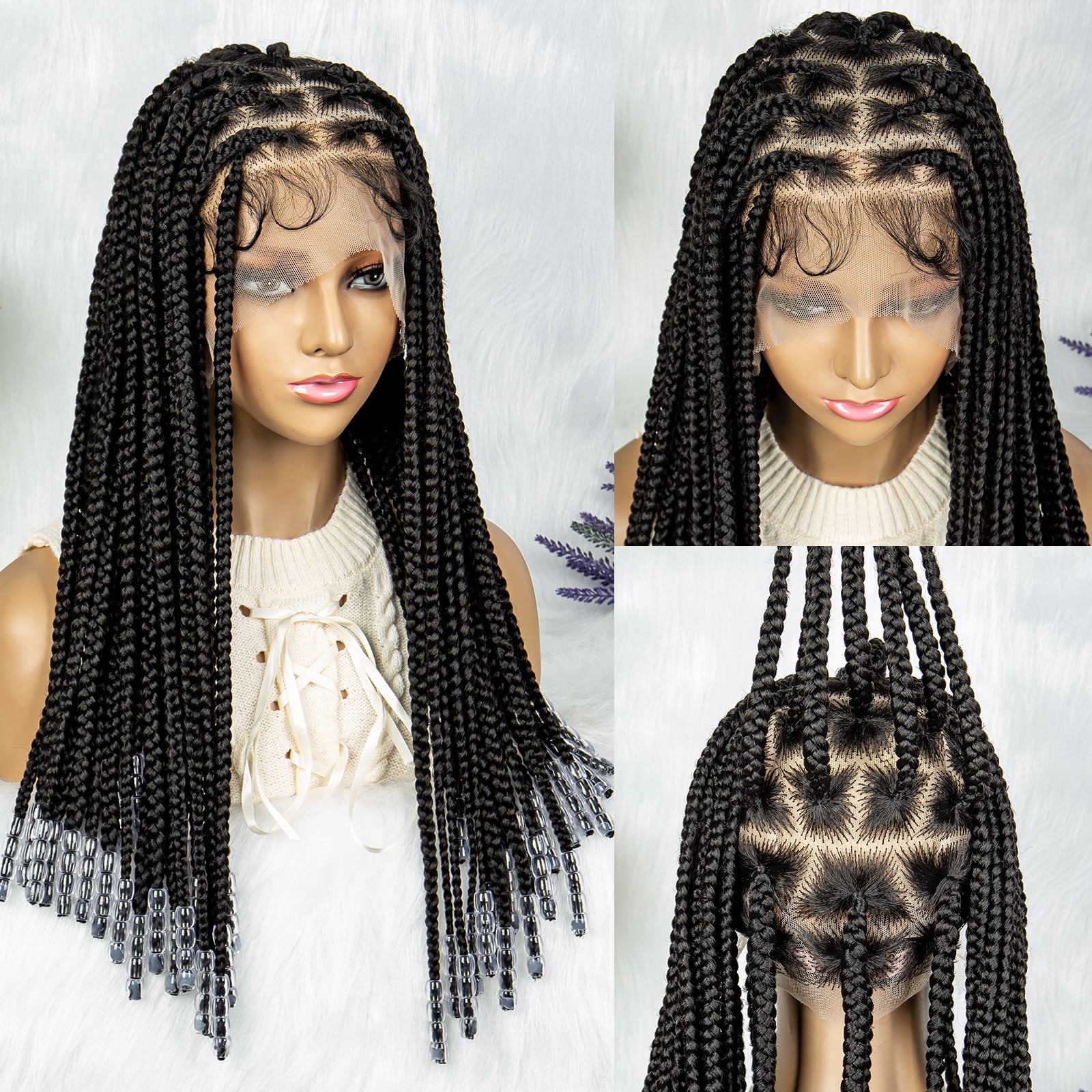 20 Inches Straight Full Lace Braided Wigs for Women Girls Synthetic ...
