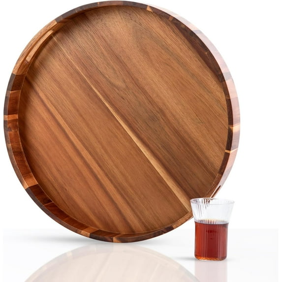 20 Inches Wood Serving Tray, Large Ottoman Tray, Acacia Round Tray ...