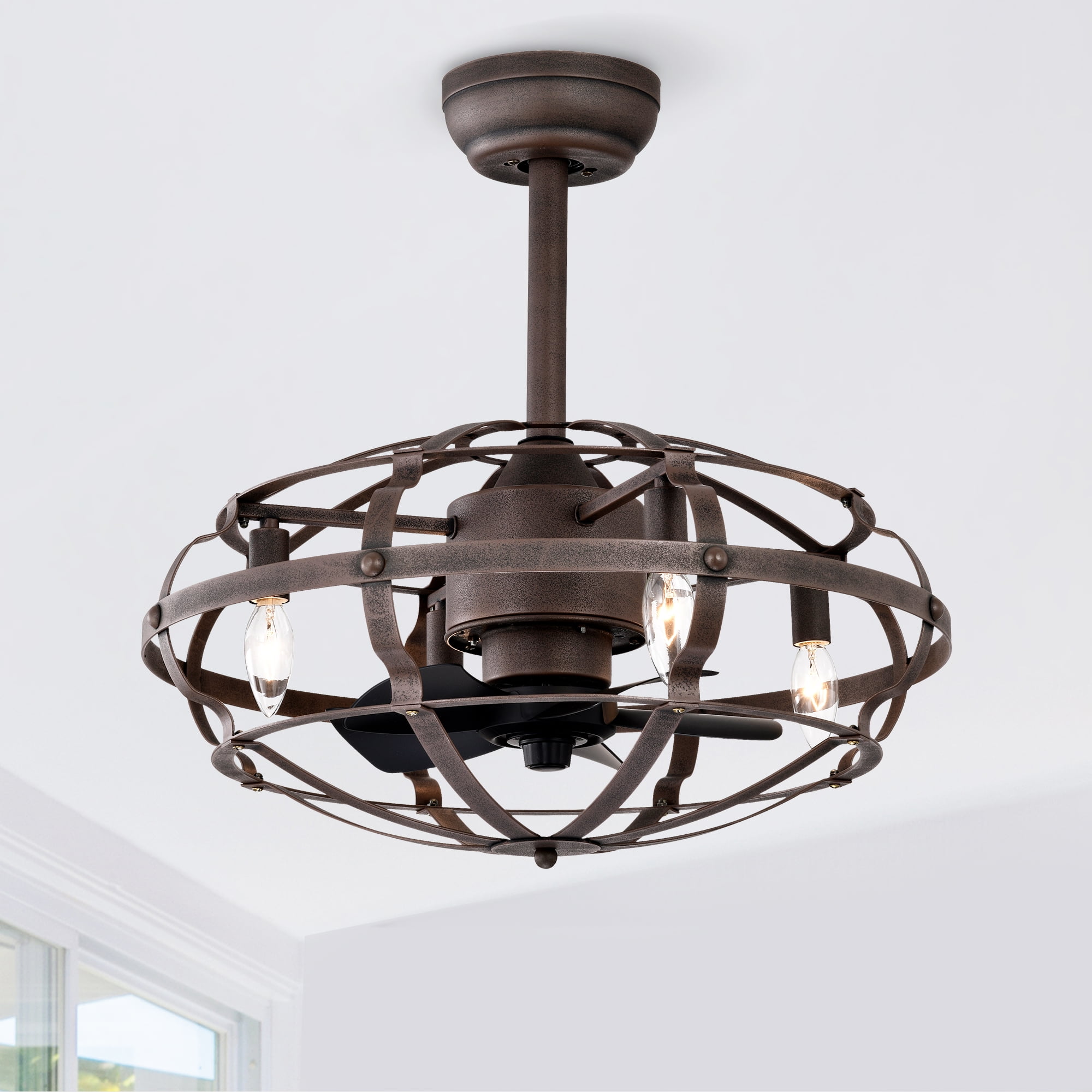20" Industrial Cage Ceiling Fan with Light – Remote Control, Reversible ...