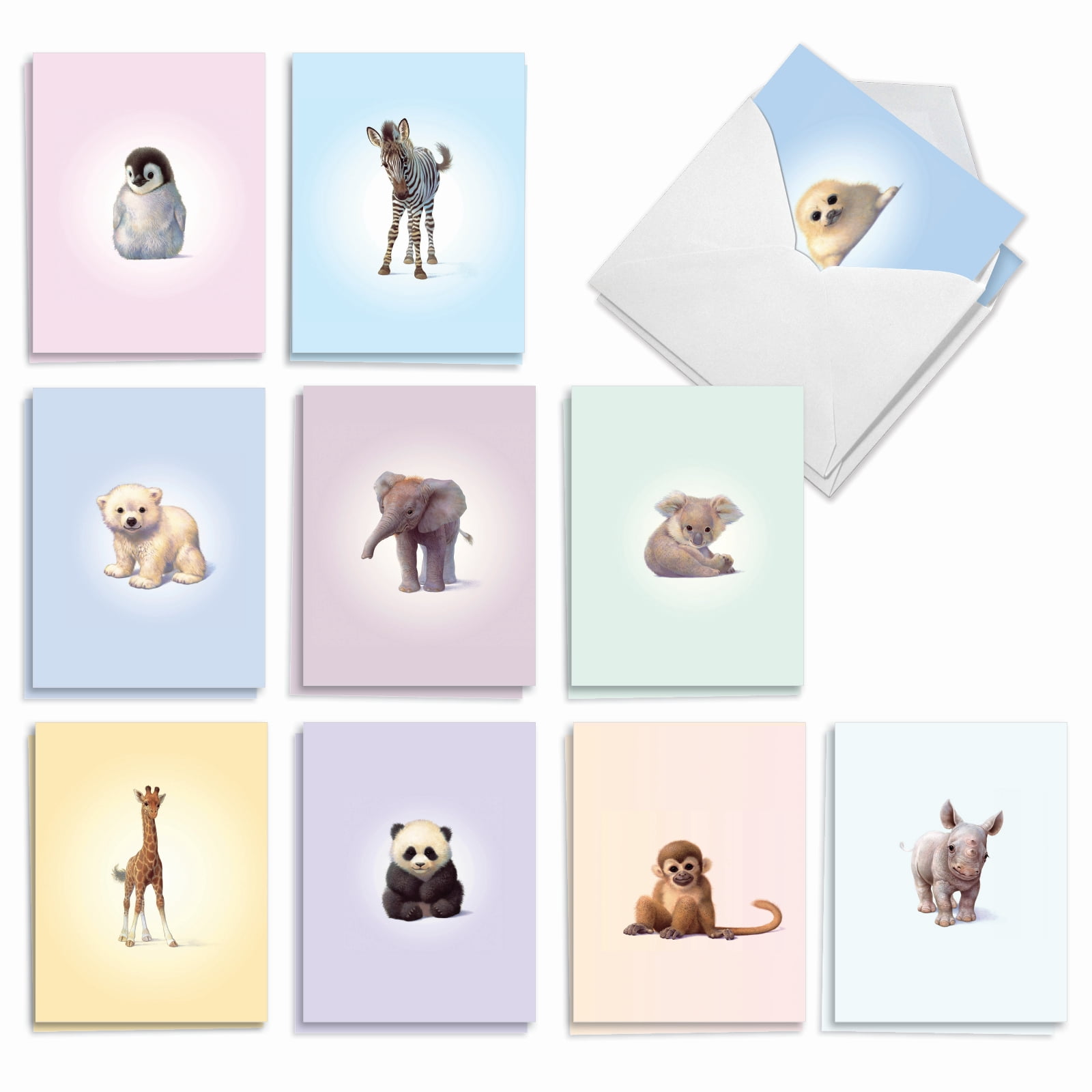 20 Invitation Cards Assorted (10 Designs, 2 Each) - Zoo Babies ...