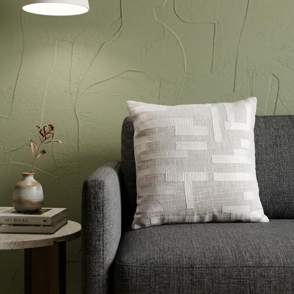 20" Ivory Geometric Cotton Blend Throw Pillow With Embroidery - Walmart.com