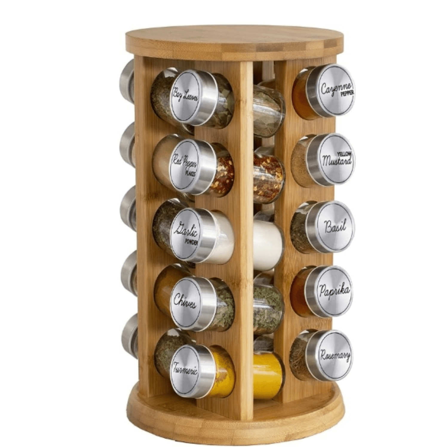 20 Jar Bamboo Spice Rack with Spices Included - Rotating Tower ...