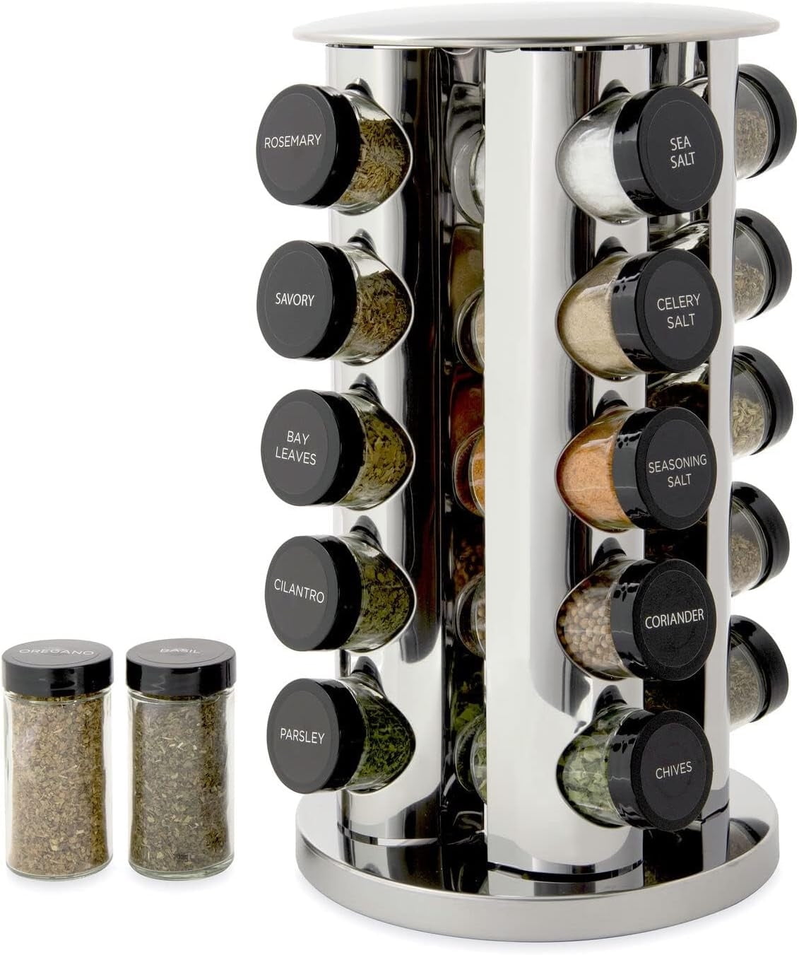 20 Jar Revolving Countertop Spice Rack with Spices Included, FREE Spice ...
