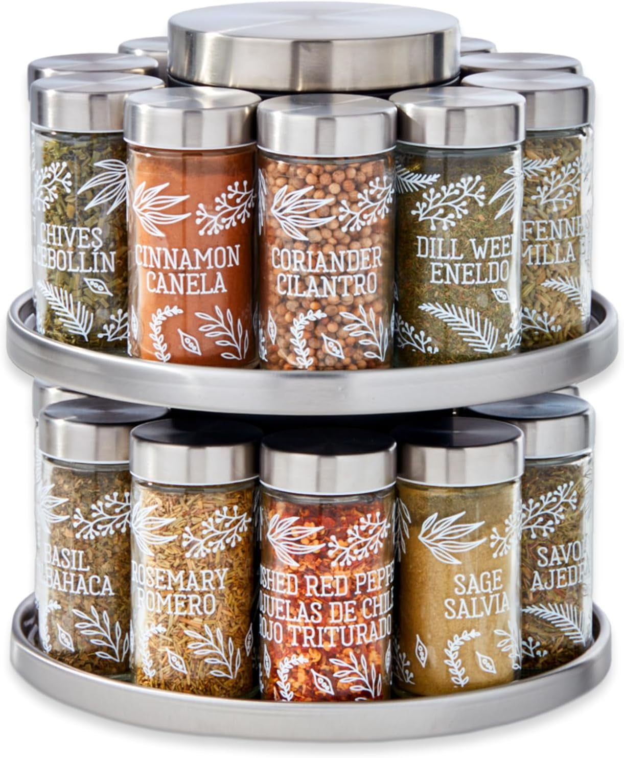 20 Jar Revolving Spice Rack with Integrated Tool Caddy, Brushed ...